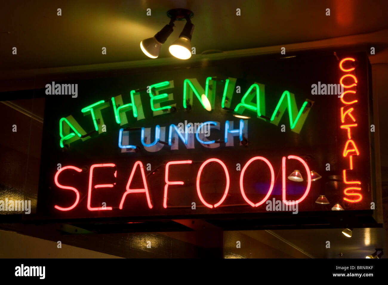 Neon Sign for Athenian Restaurant at Pike Place Market Seattle WA USA ...
