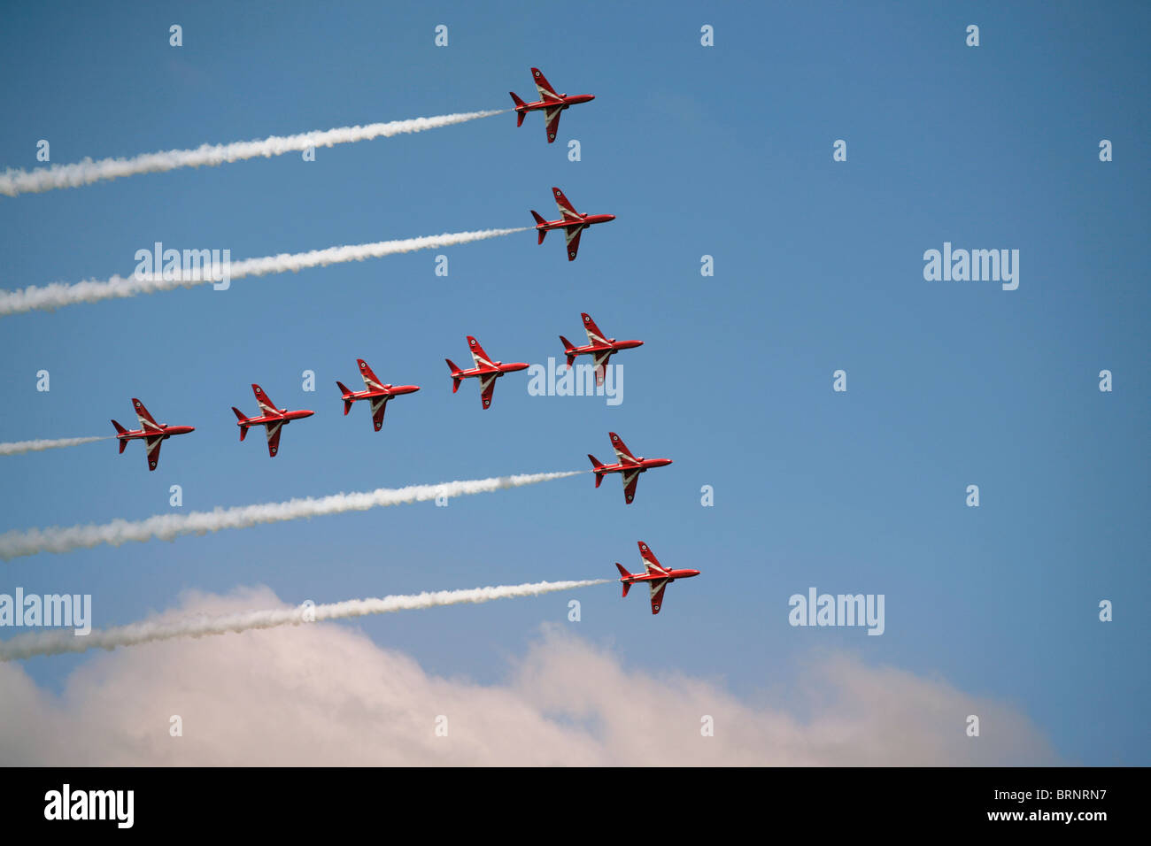 red arrows display team airshow t formation smoke Stock Photo - Alamy