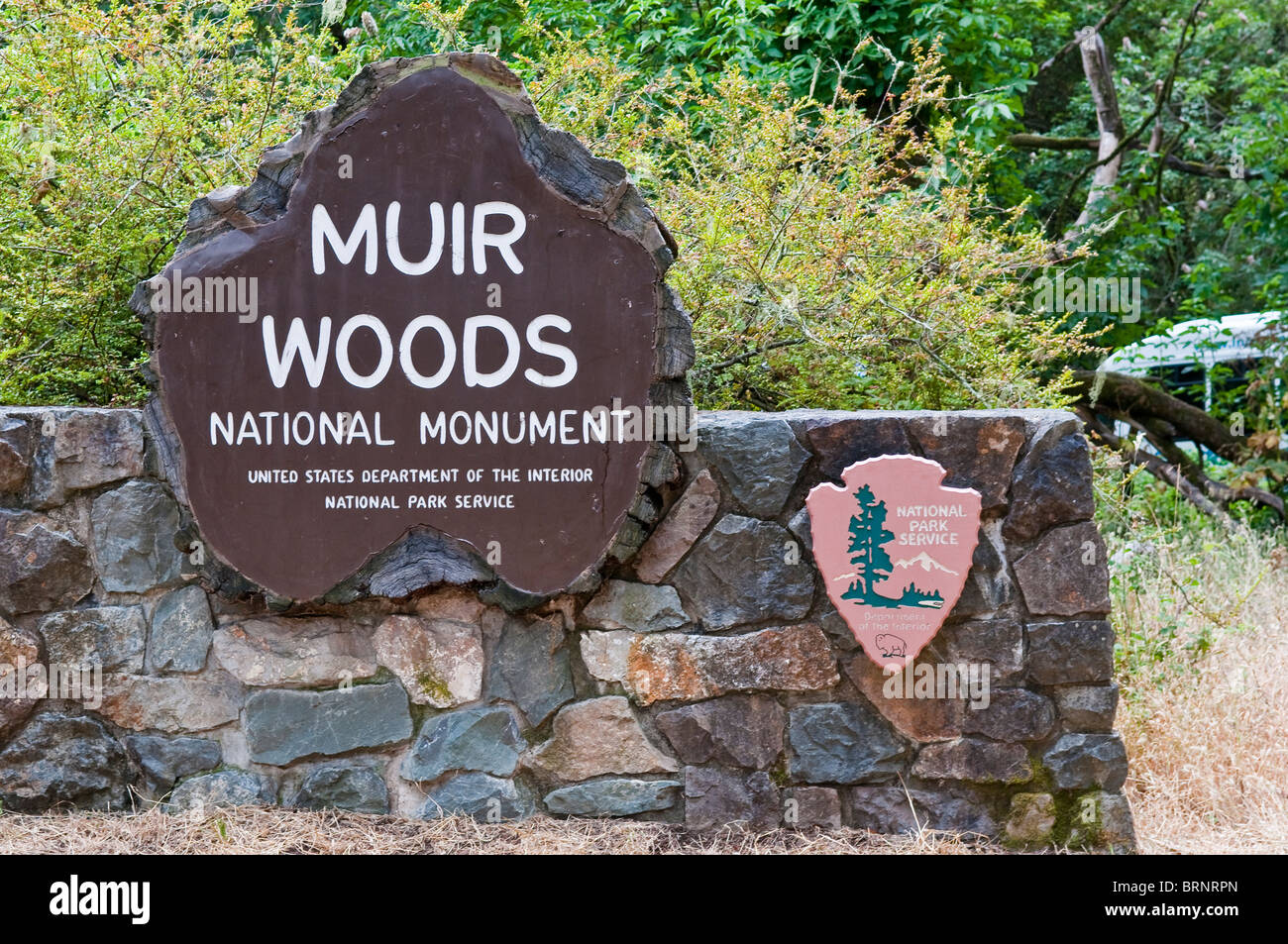 Entrance sign for Muir Woods National Park, California, USA Stock Photo ...