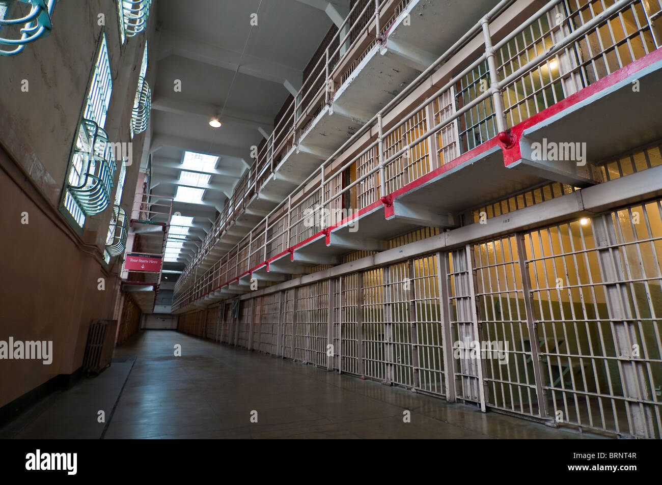View into a cell block in the prison, Alcatraz Island, San Francisco ...