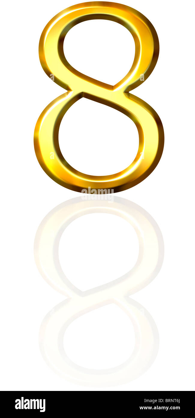 3d golden number 8 with reflection Stock Photo - Alamy