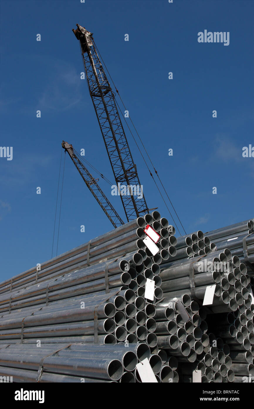 steel pipes on a dock in youghal ireland Stock Photo - Alamy