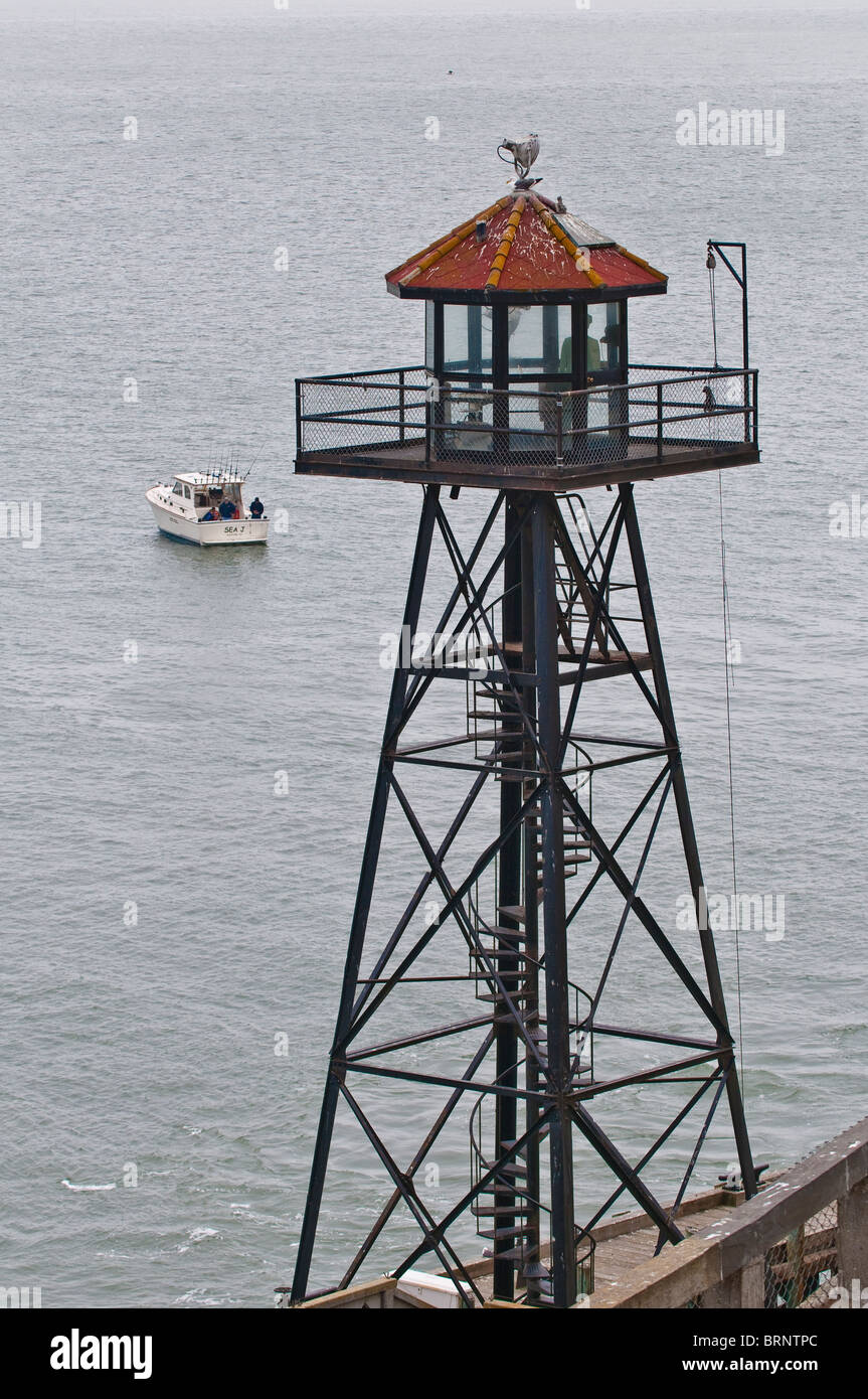 Watchtower of the former American prisons on Alcatraz Island, San ...