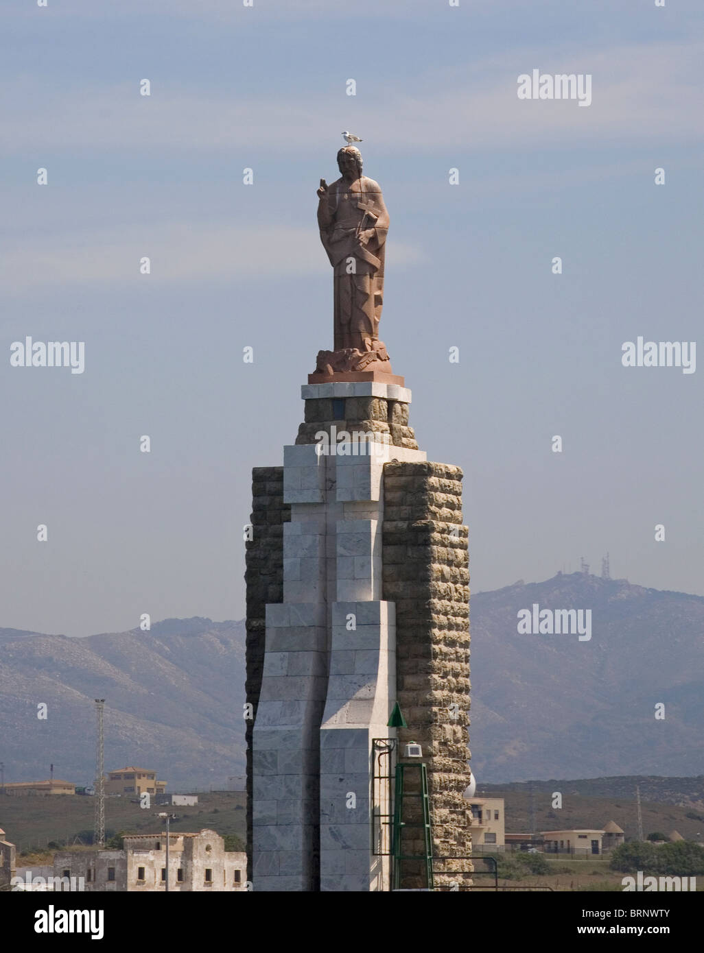 Tarifa spain Jesus Christ statue harbour harbor Stock Photo - Alamy