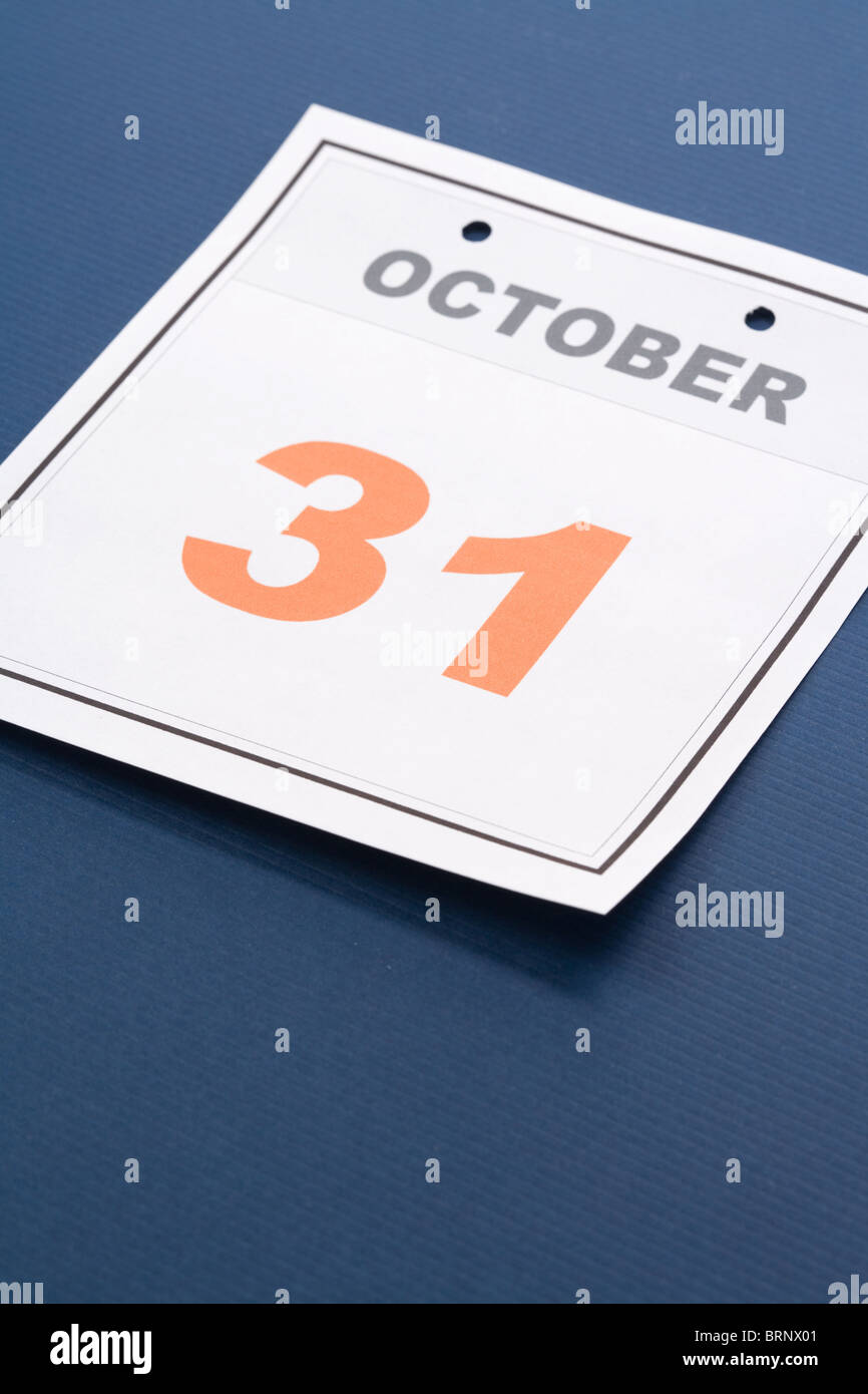 Halloween, calendar October 31 with blue background Stock Photo - Alamy