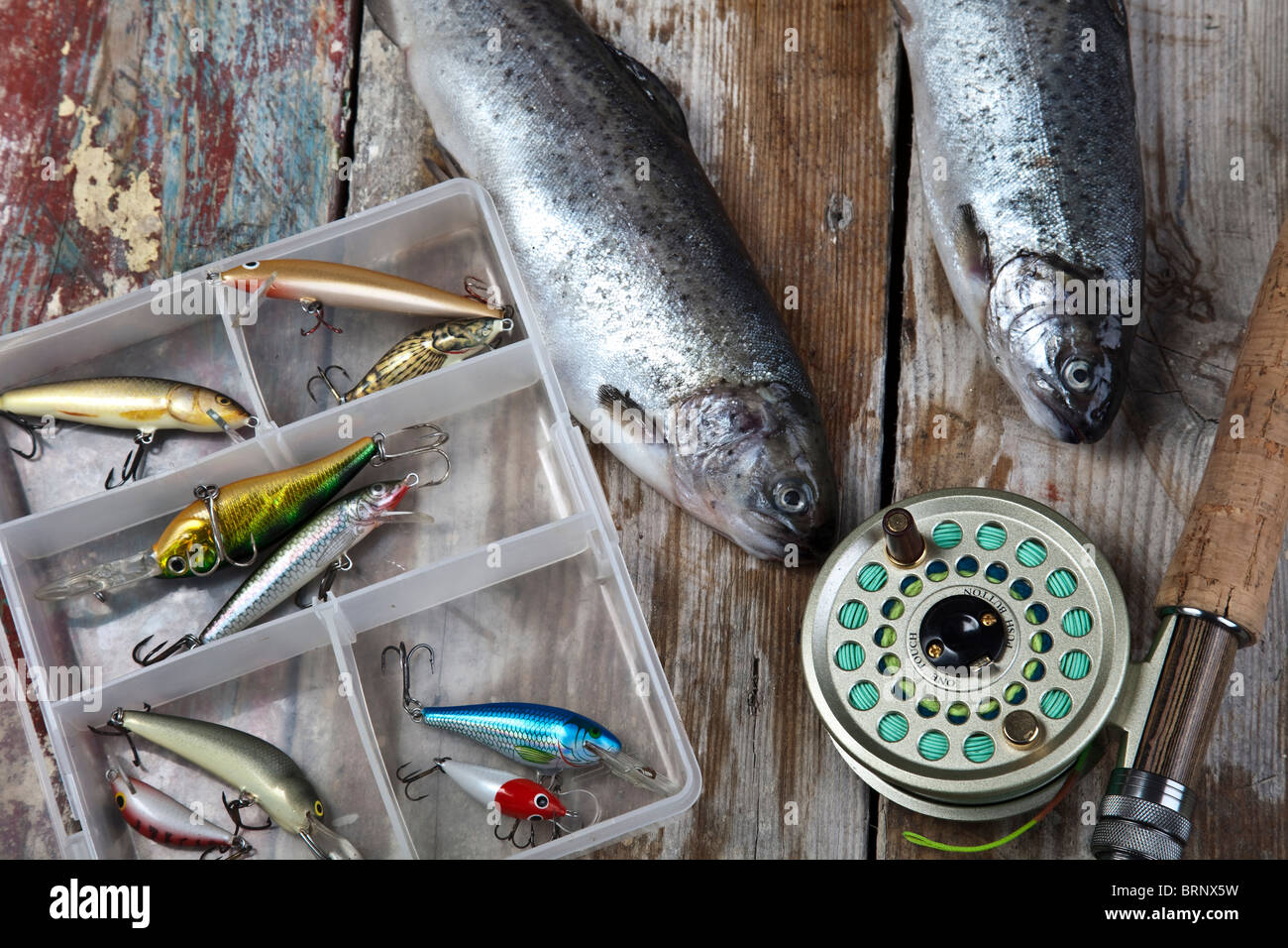 Fly fishing tackle Stock Photo - Alamy