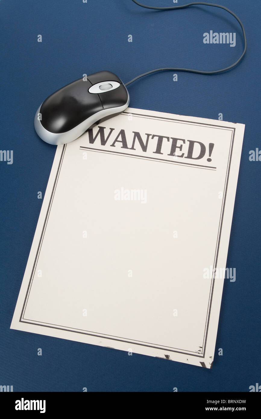 computer mouse and wanted poster, online searching Stock Photo - Alamy