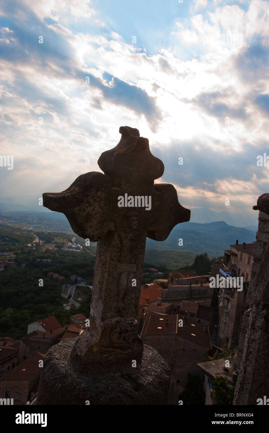 Cross, old Italian rural town village Pesche Molise Italy Stock Photo ...