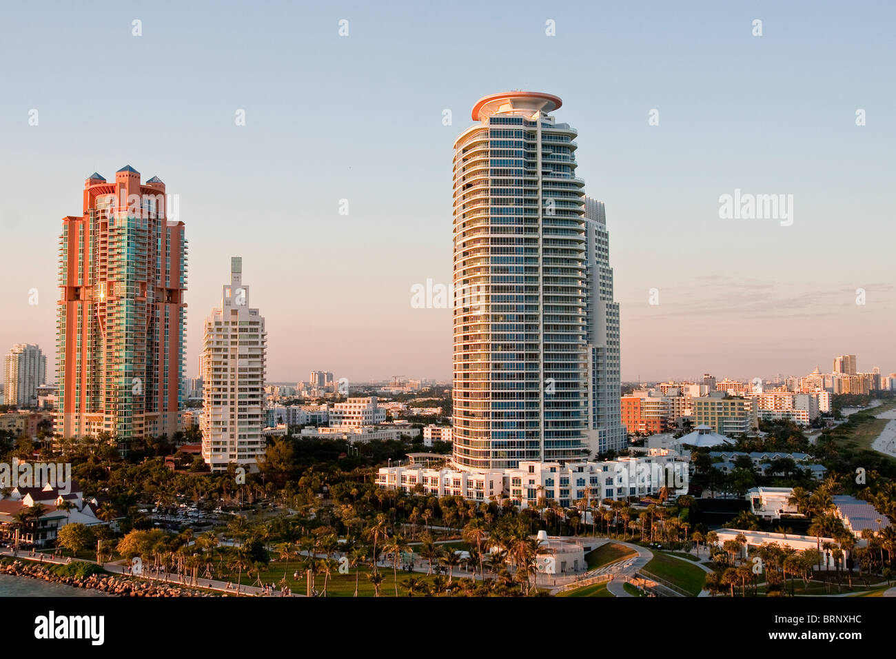 Luxury high rise condo buildings in a tropical location in morning ...