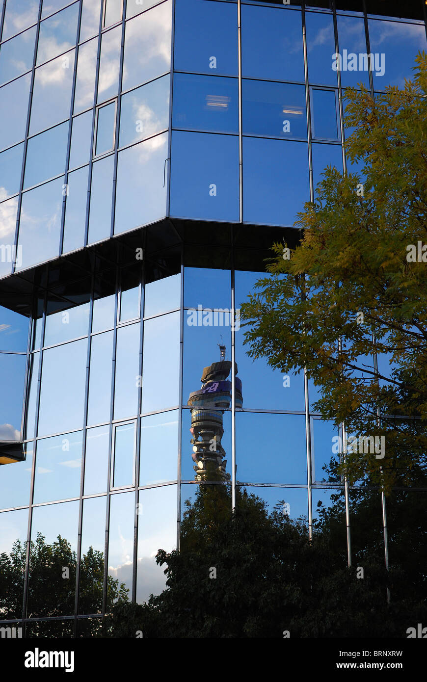post office tower reflected in office window Stock Photo - Alamy