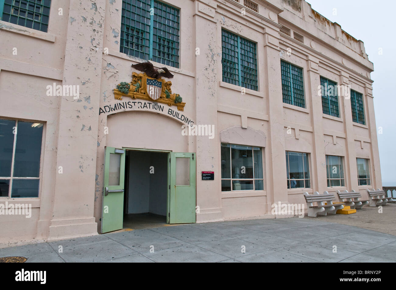 Exterior, prison administration building, Alcatraz Island, San ...