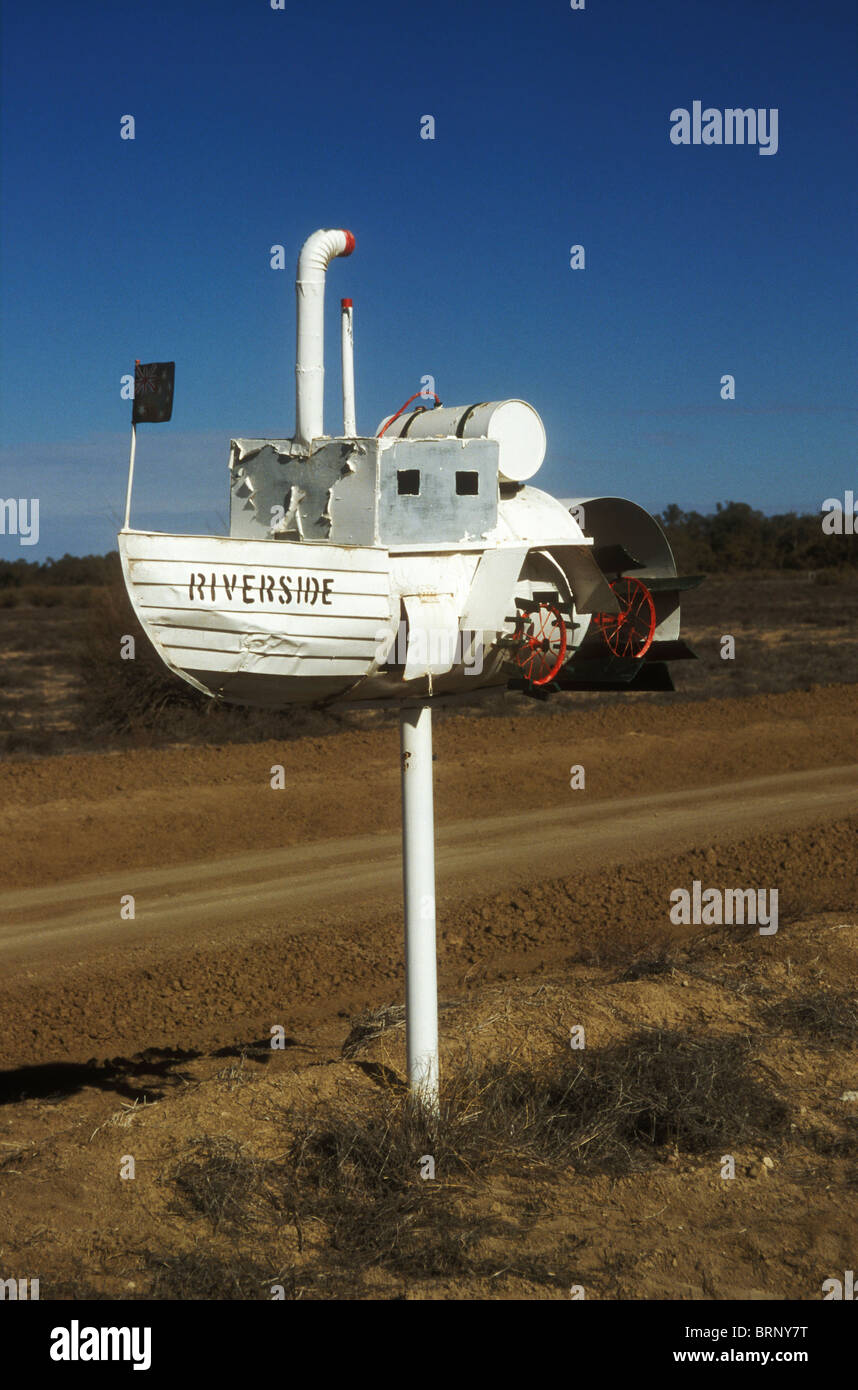 Quirk mailbox near the Darling River in Outback western NSW, Australia ...