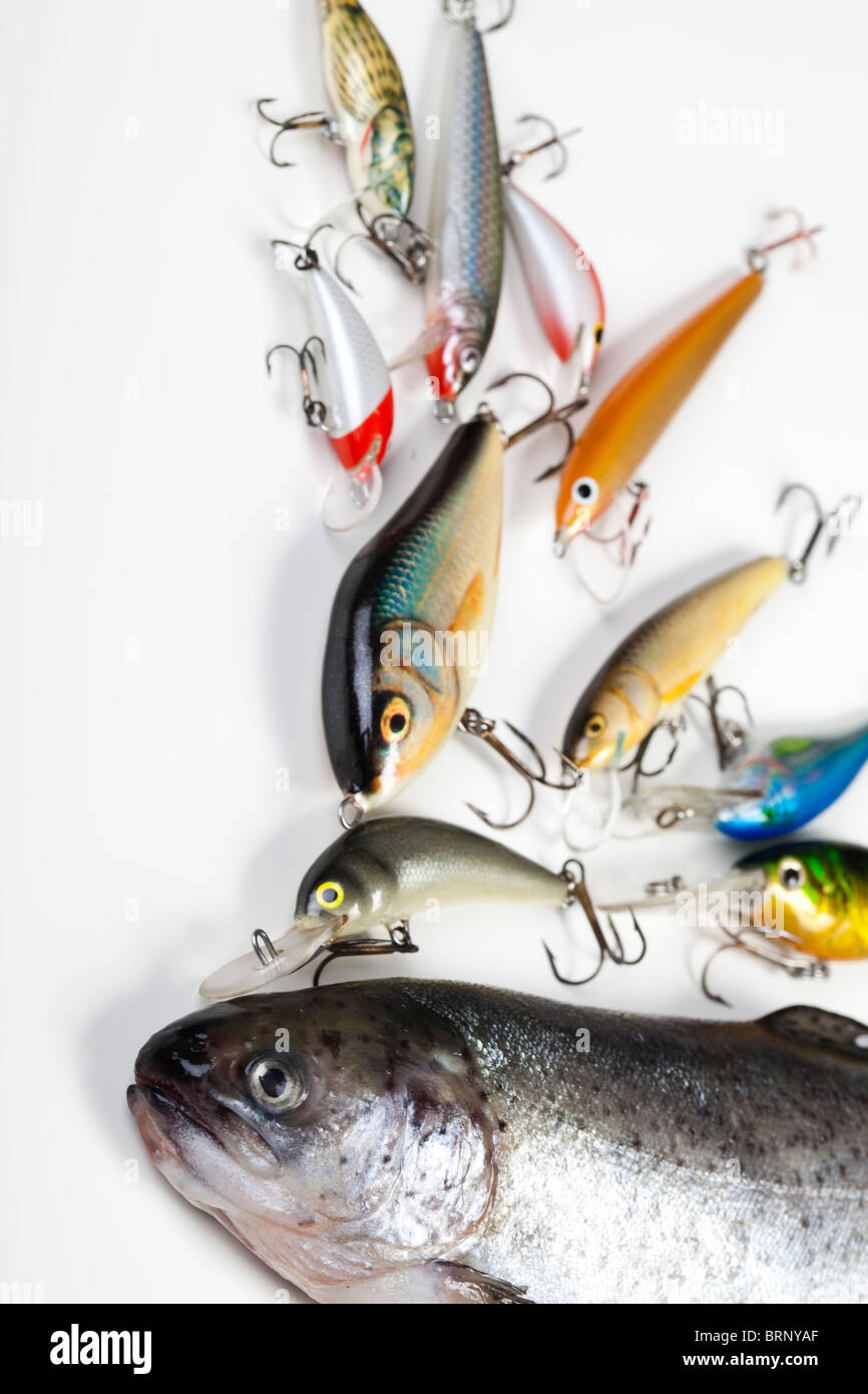 Collection of fly fishing Stock Photo - Alamy