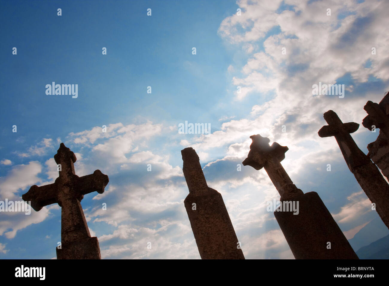 Crosses, old Italian rural town village Pesche Molise Italy Stock Photo ...