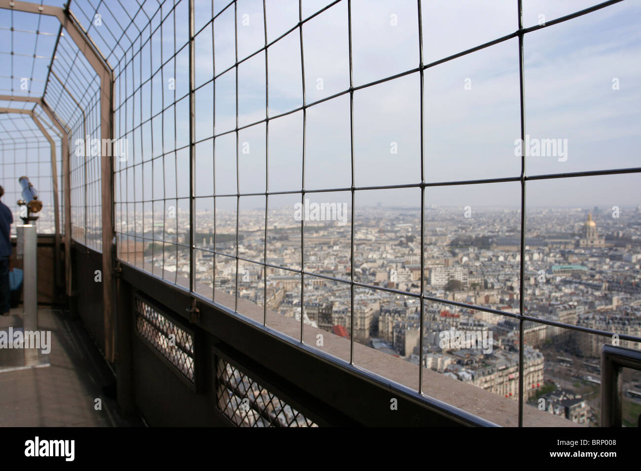 Safety fence on the second level of the Eiffel Tower in Paris Stock ...