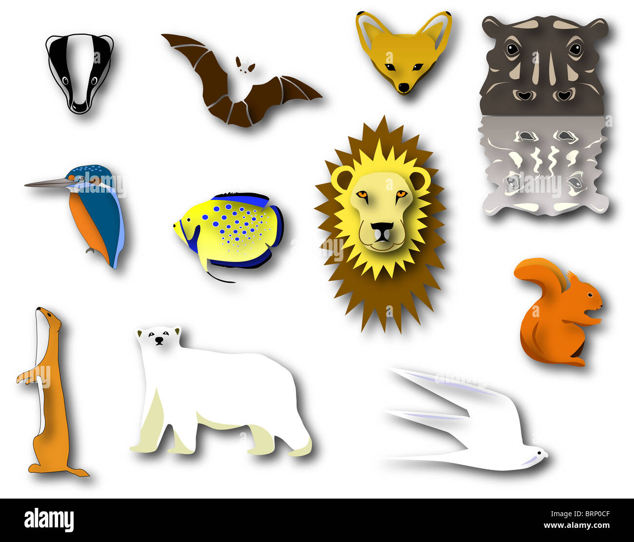 Selection of animal designs and pictograms with shadows Stock Photo - Alamy