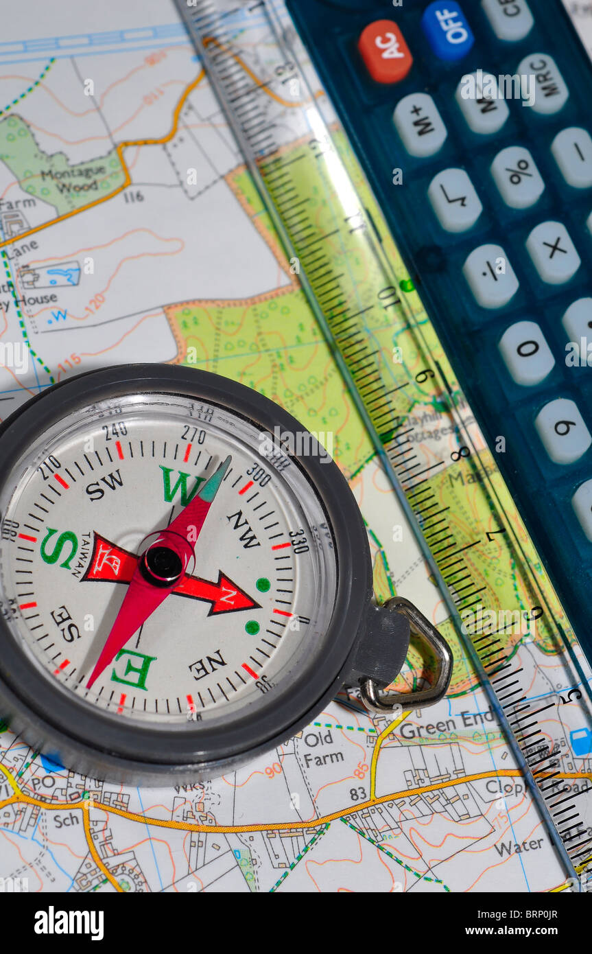 compass on map with ruler Stock Photo - Alamy