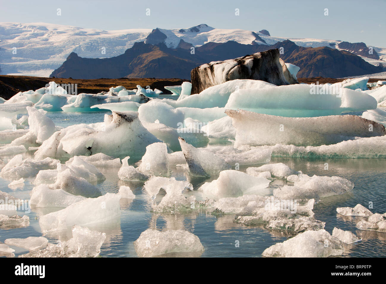 Jokulsarlon ice lagoon on Iceland's south coast, the glacier that feeds ...