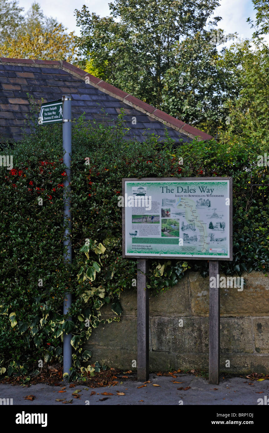 The Dales Way public footpath signpost at the 16th.Century Old Bridge ...