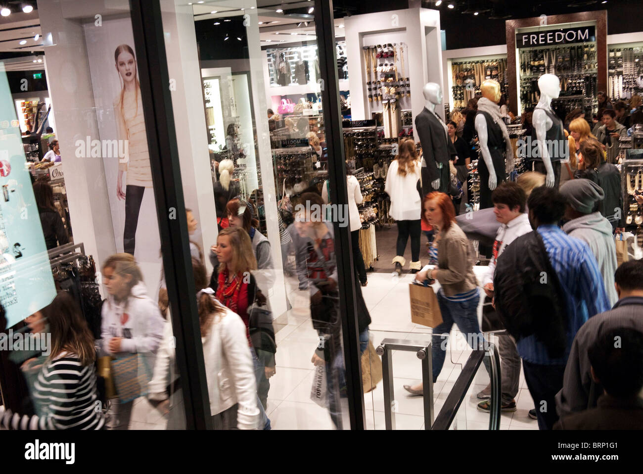 Busy shop floor at Topshop, London. This is one of the most successful ...