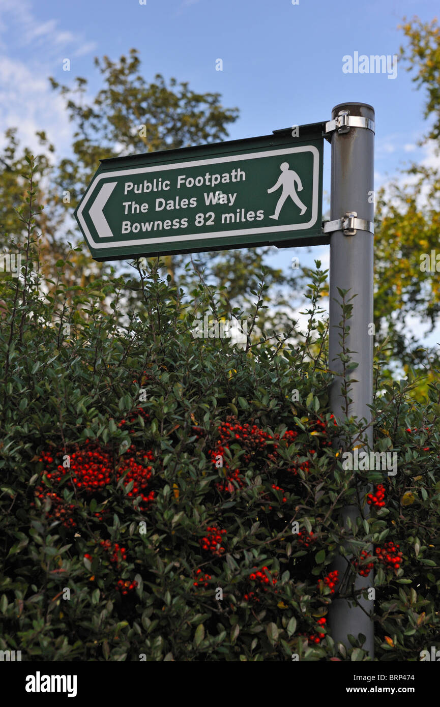 The Dales Way public footpath signpost at the 16th.Century Old Bridge ...