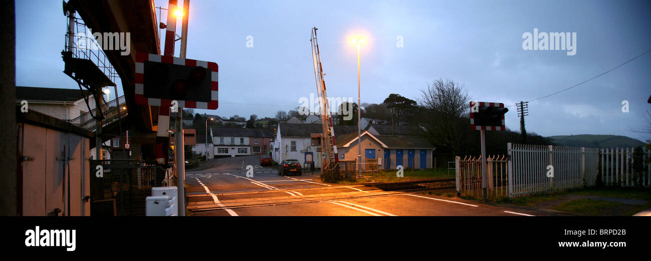 Railway crossing at Ferryside, Carmarthenshire, South Wales UK at ...