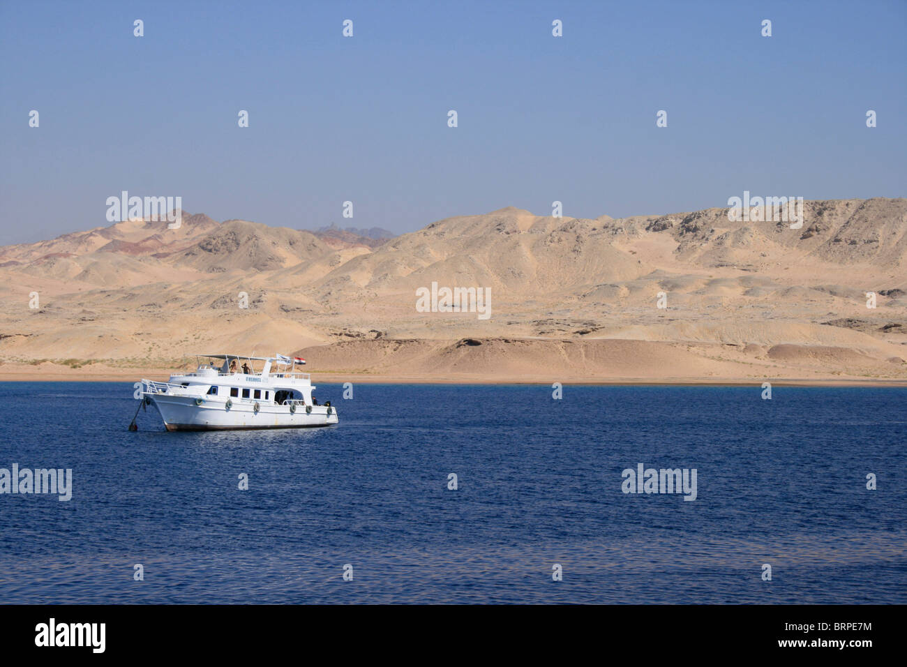 A diving boat anchored in Ras Mohammed National Marine Park near Sharm ...