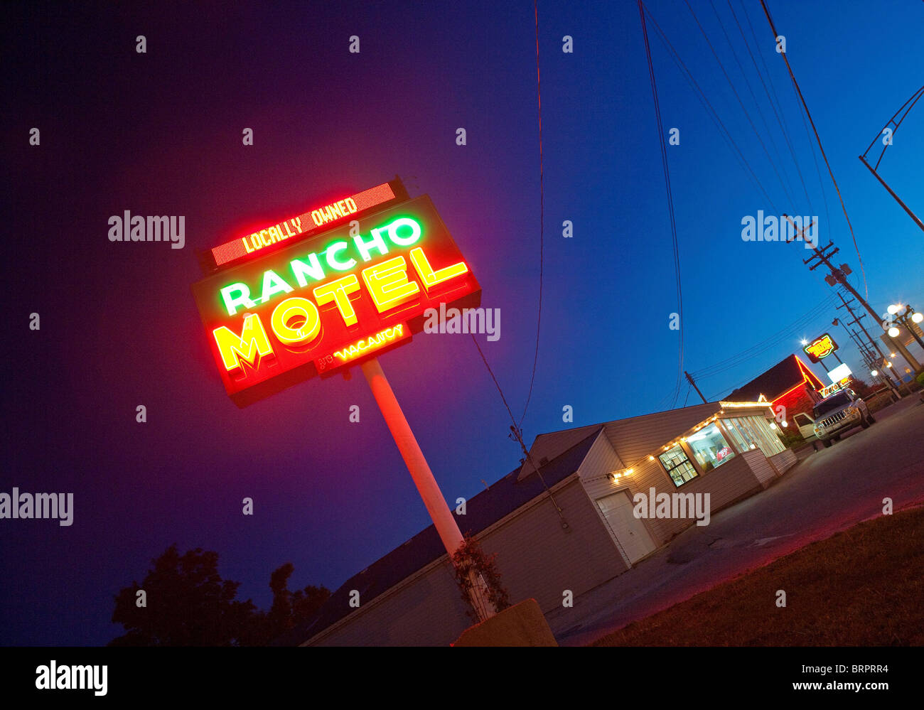 Rancho Motel, Springfield. Neon sign, bed and breakfest. Missouri, USA ...