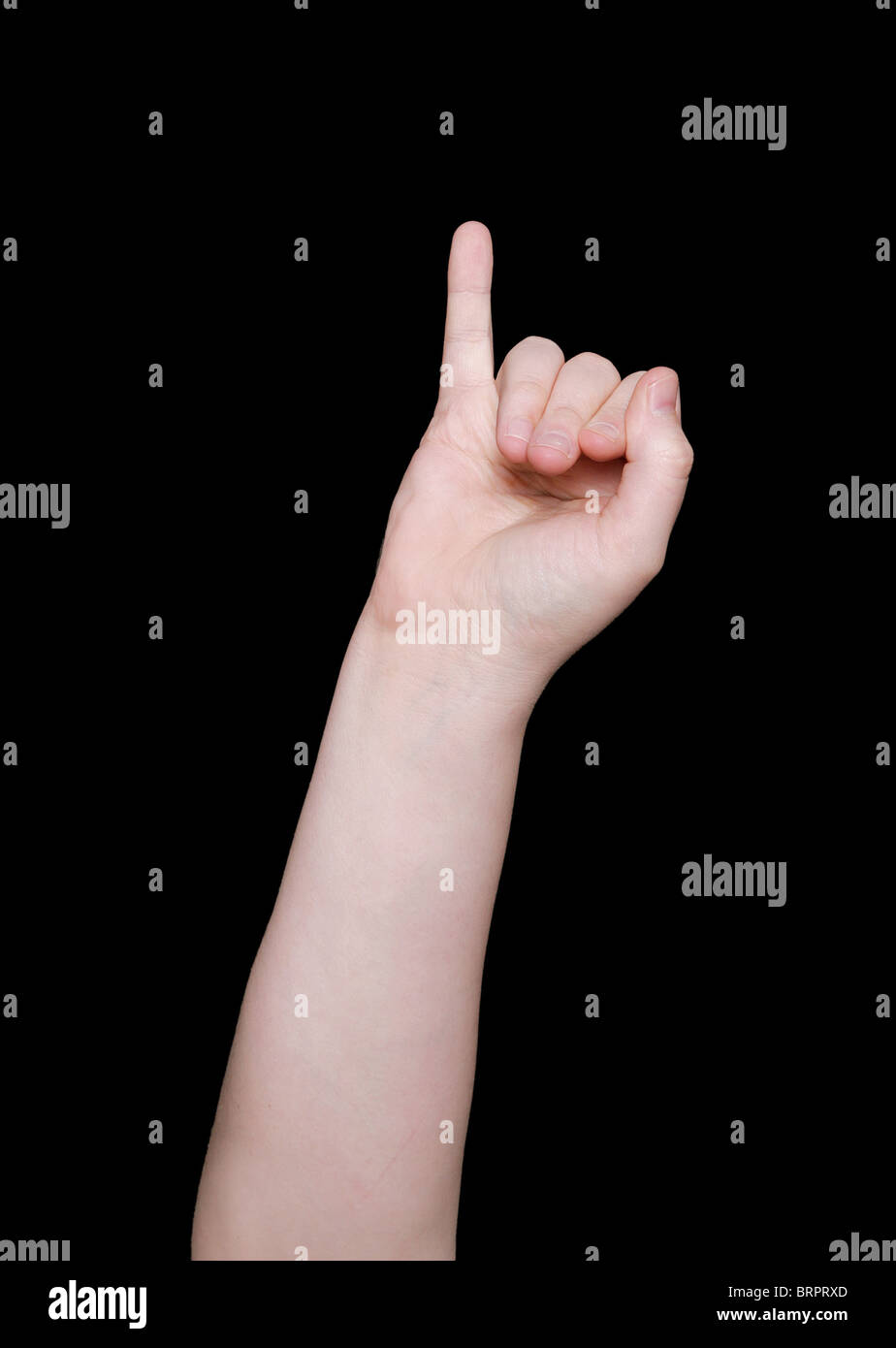 the letter i in sign language on a black background Stock Photo - Alamy