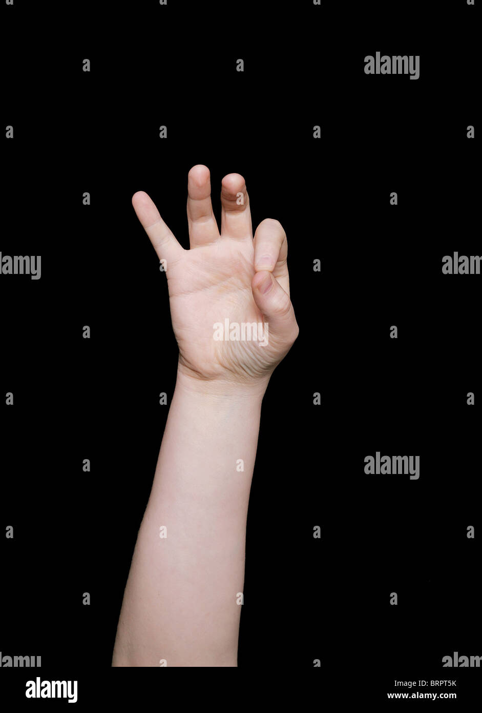 the number nine in sign language on a black background Stock Photo - Alamy