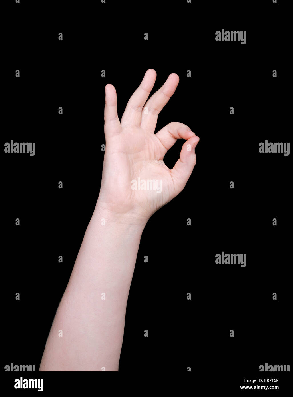 the word ok or okay in sign language on a black background Stock Photo ...