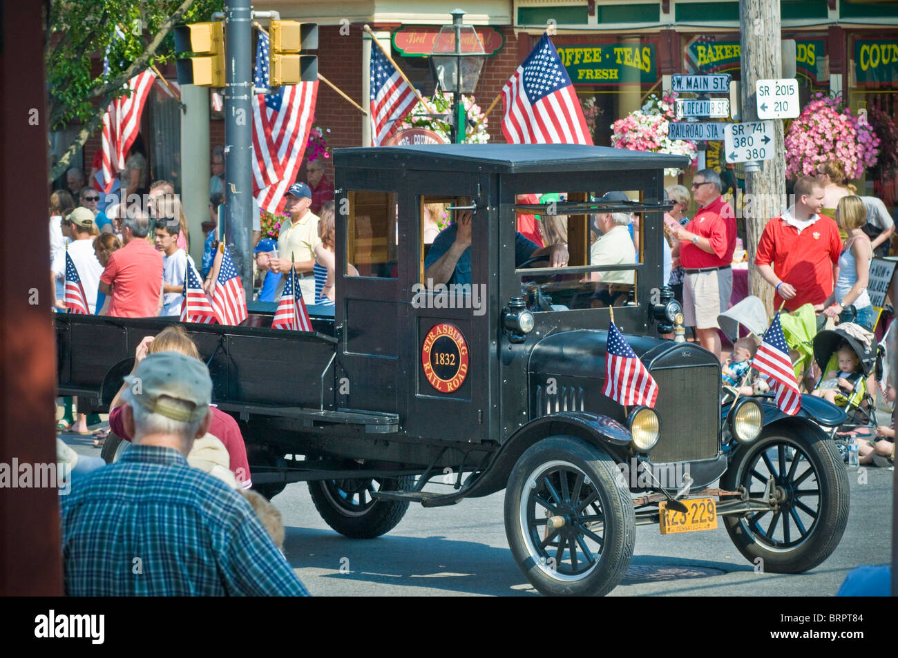 Antique truck, small town holiday parade Stock Photo - Alamy