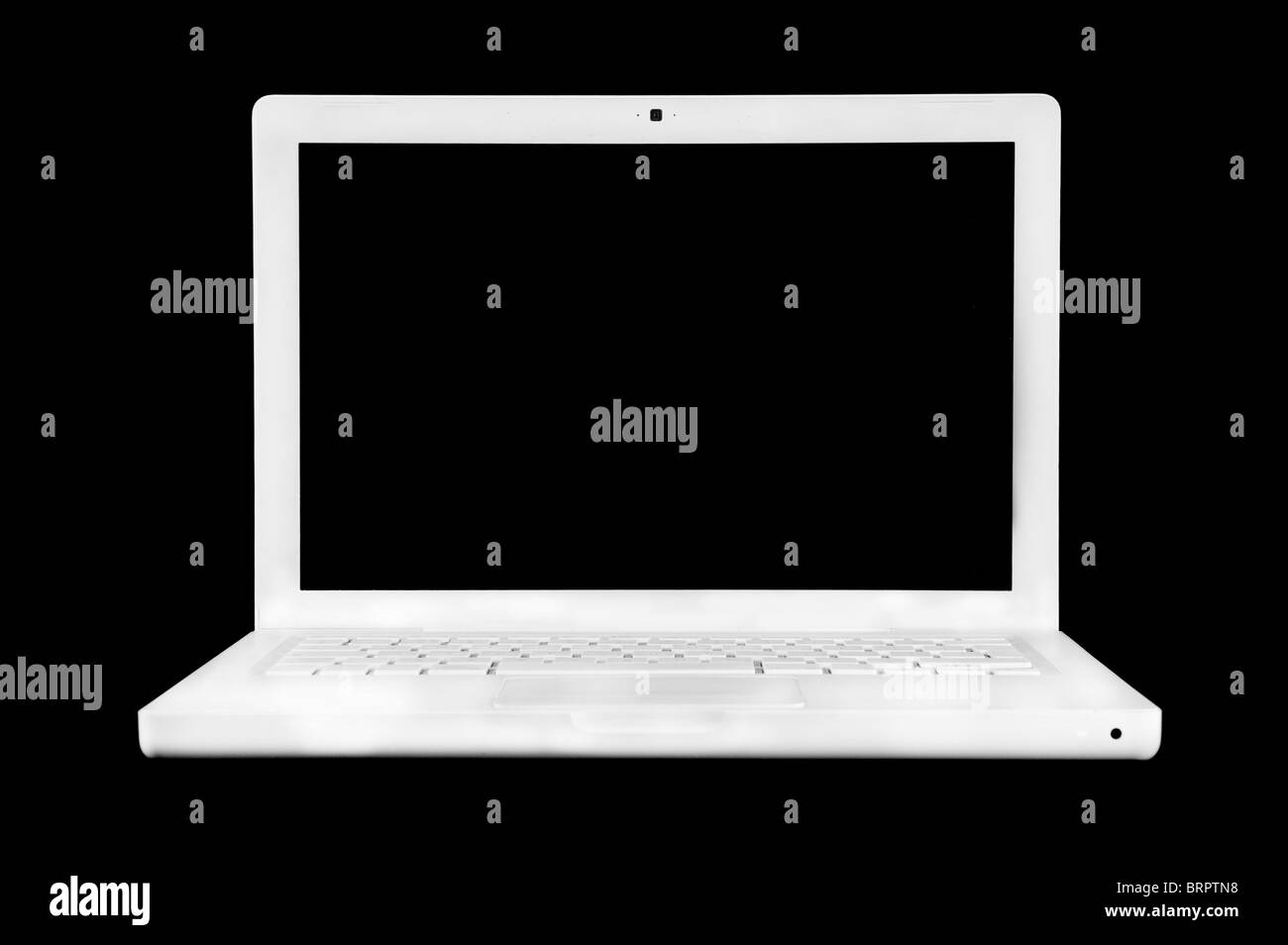 Apple macbook (white) open, screen blank for copy space on black Stock ...