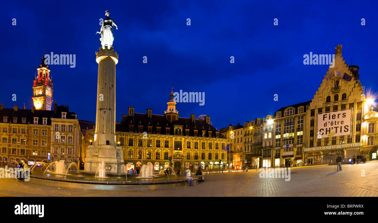 Lille main square Grand Place at night, North Region France Stock Photo ...
