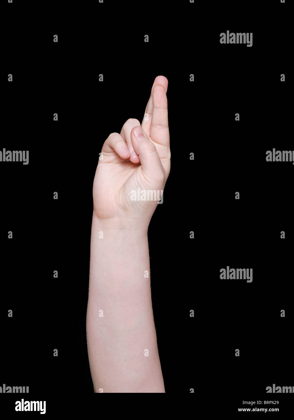 the letter r in sign language on a black background Stock Photo - Alamy