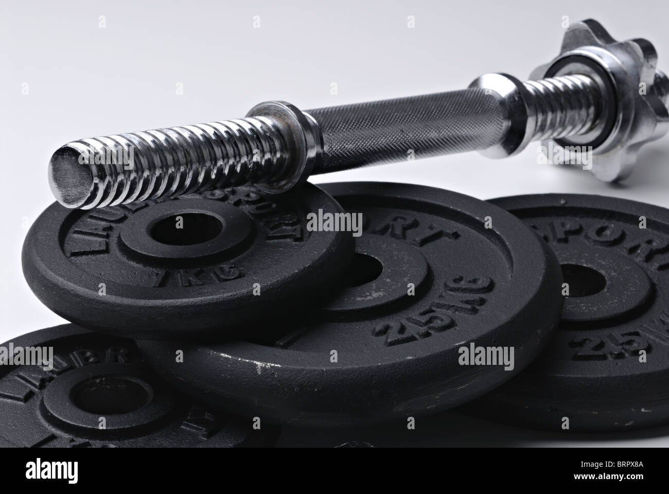 Threaded mounting Screw barbell and plates Stock Photo - Alamy