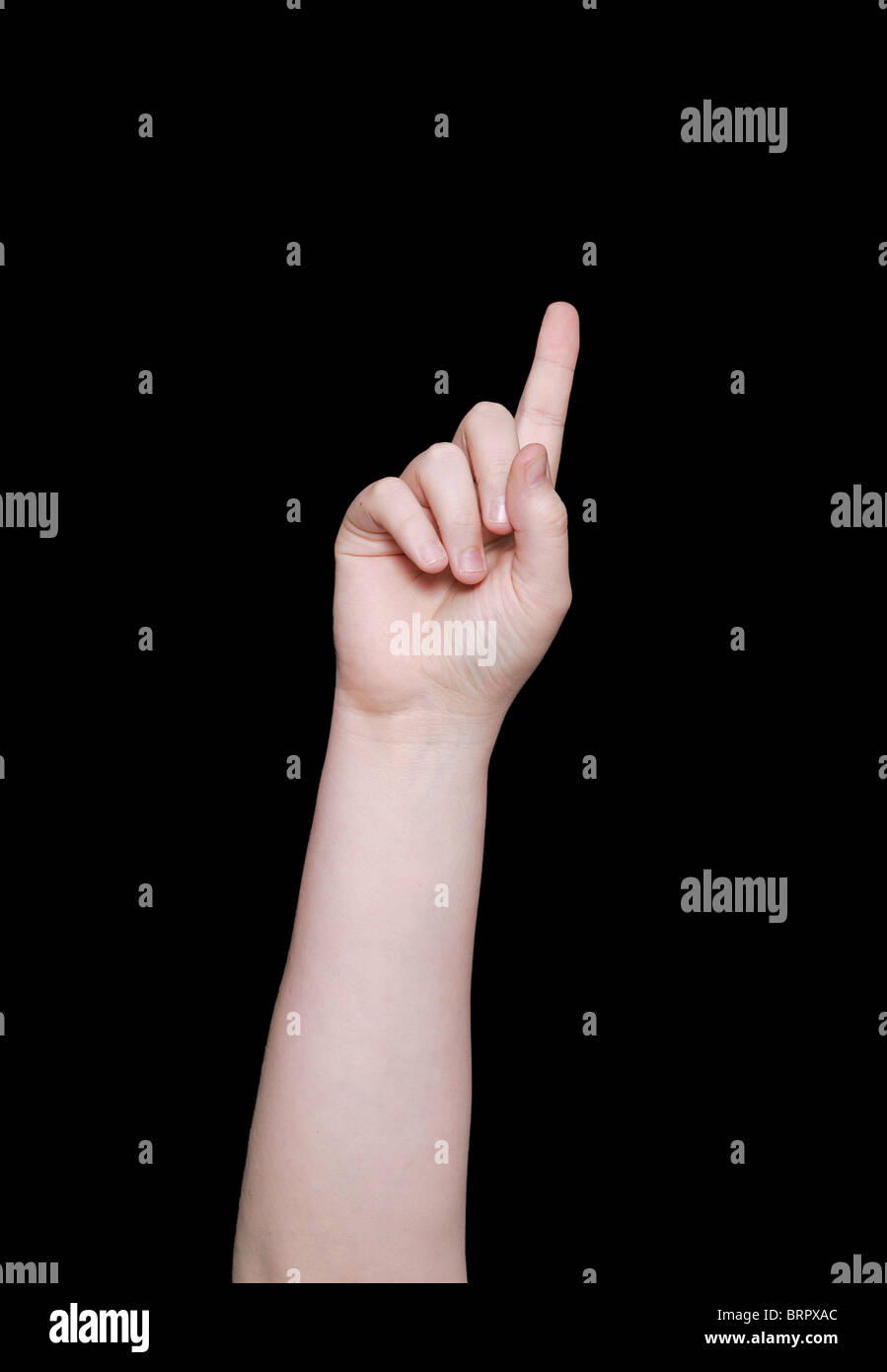 the number one in sign language on a black background Stock Photo - Alamy