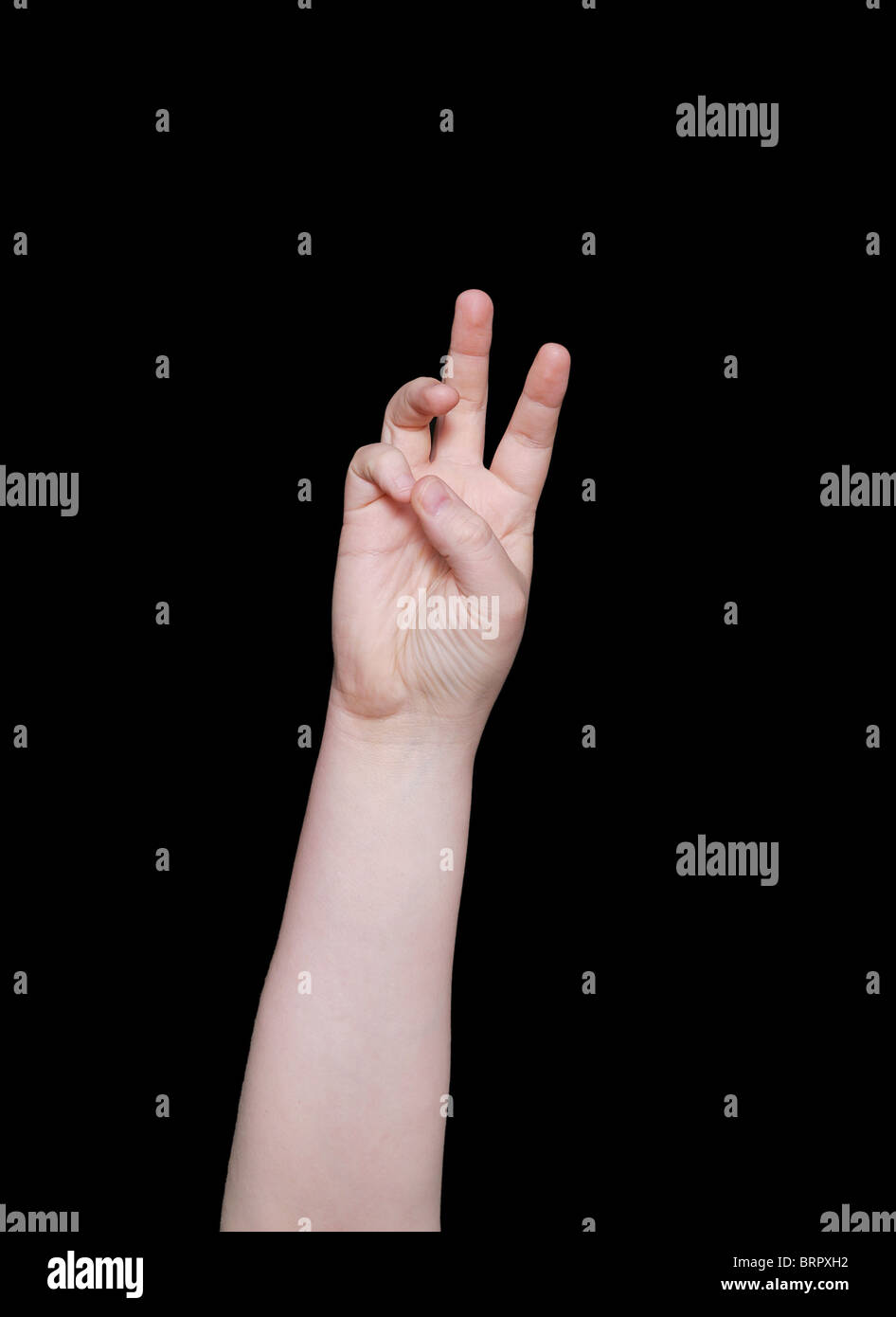 the number six in sign language on a black background Stock Photo - Alamy