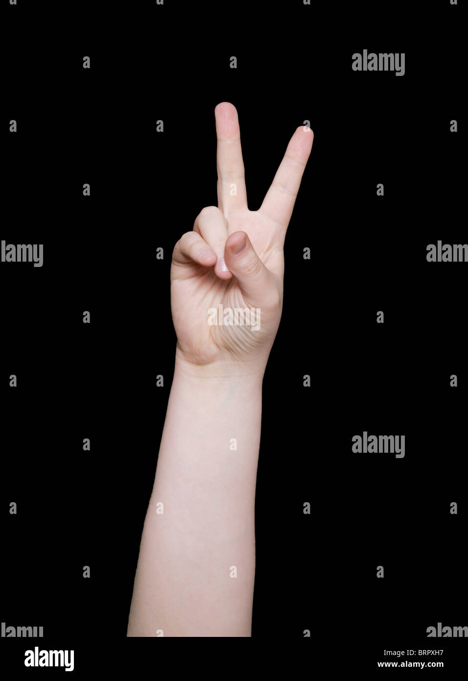 the letter v in sign language on a black background Stock Photo - Alamy