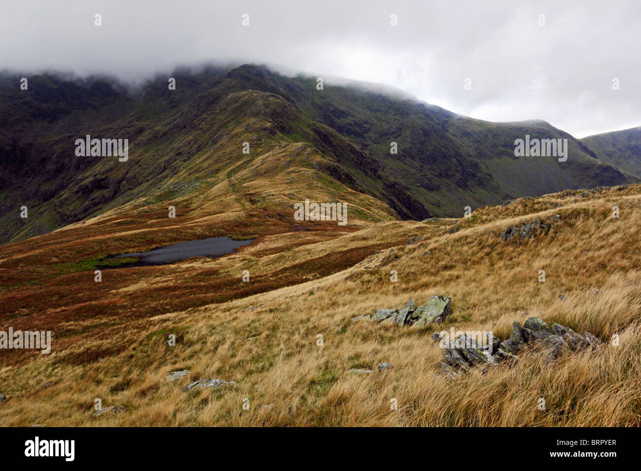 Rough Crag and High Street covered in cloud in the Lake District ...