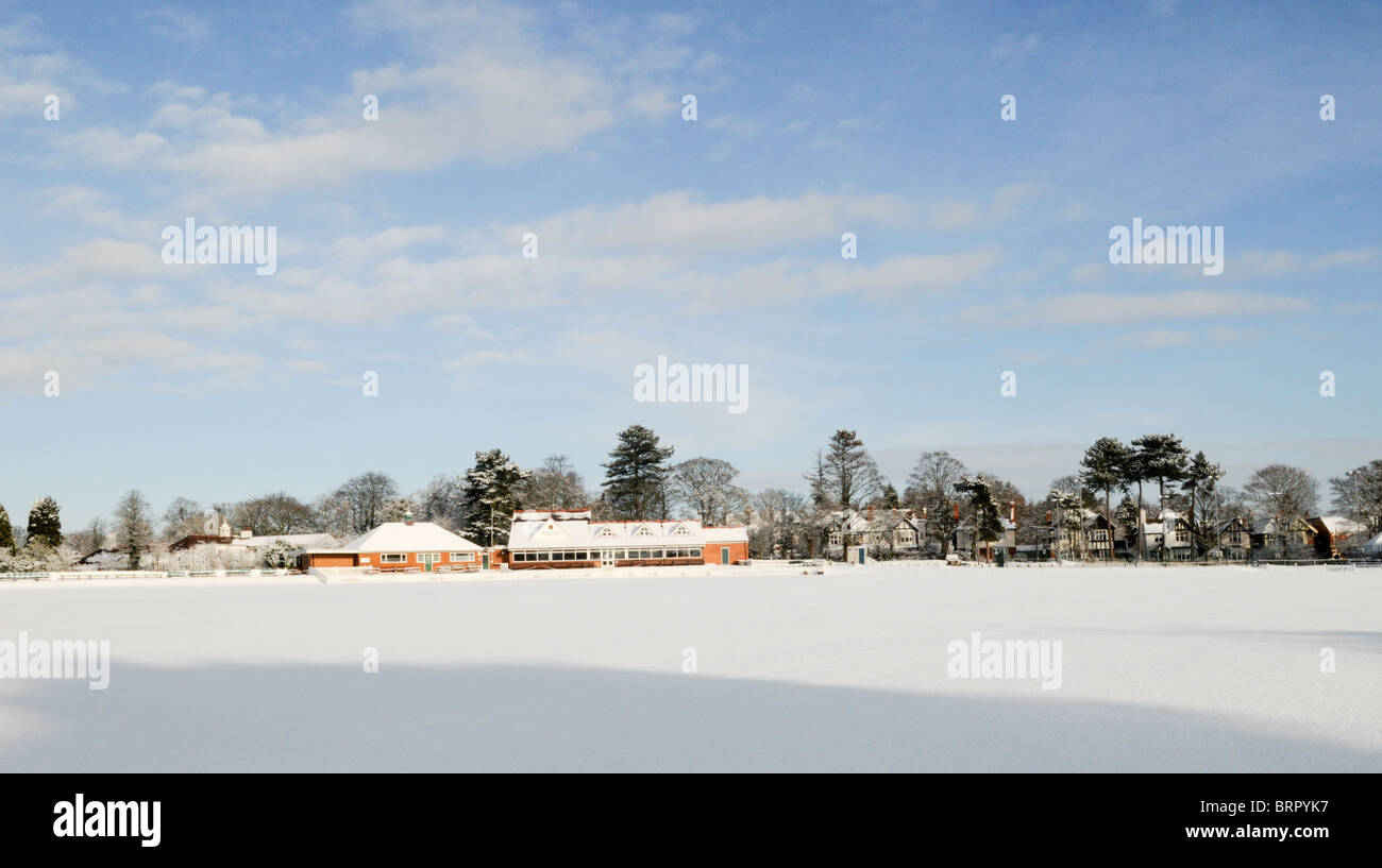 Landscape view of Wolverhampton Cricket Club in winter with the pitch ...