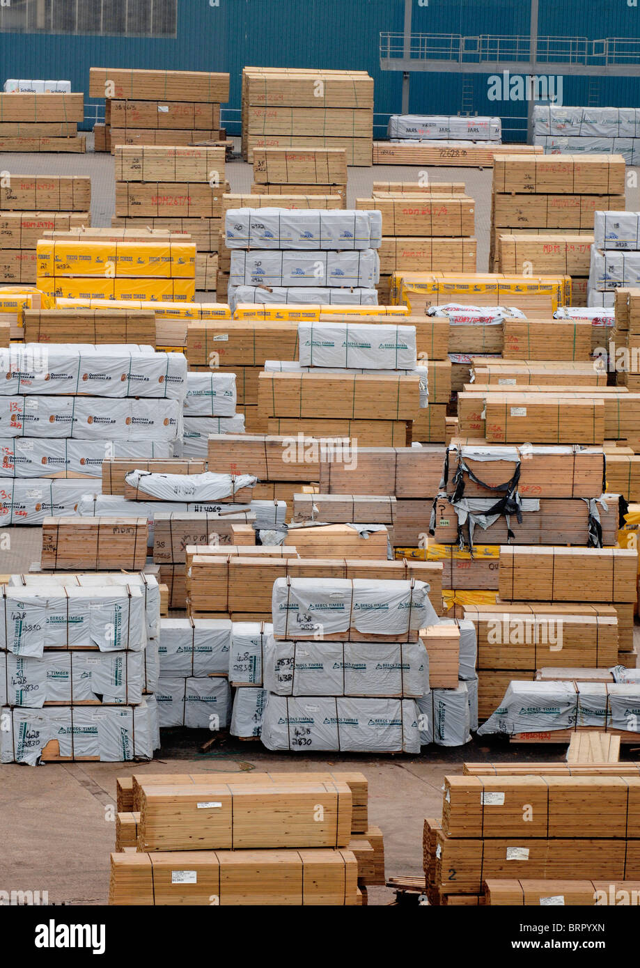 Timber imports: The quayside at the port of Shoreham in East Sussex, UK ...