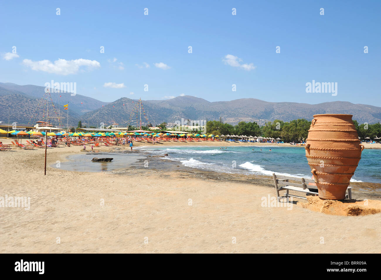 The famous "Sun Beach" at Malia, Crete, Greece Stock Photo - Alamy