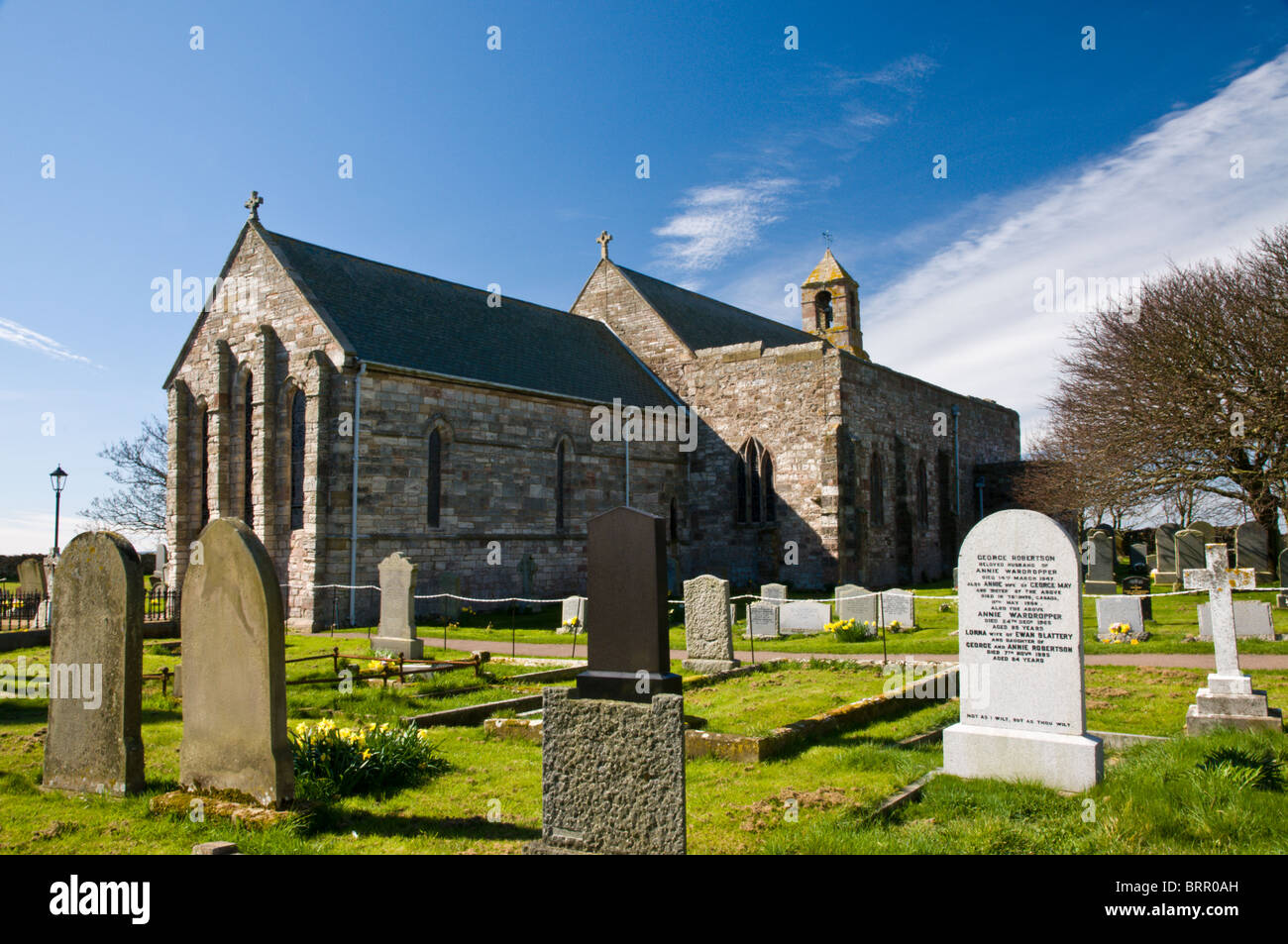 The church of St. Mary the Virgin, Holy Island, Northumberland Stock ...