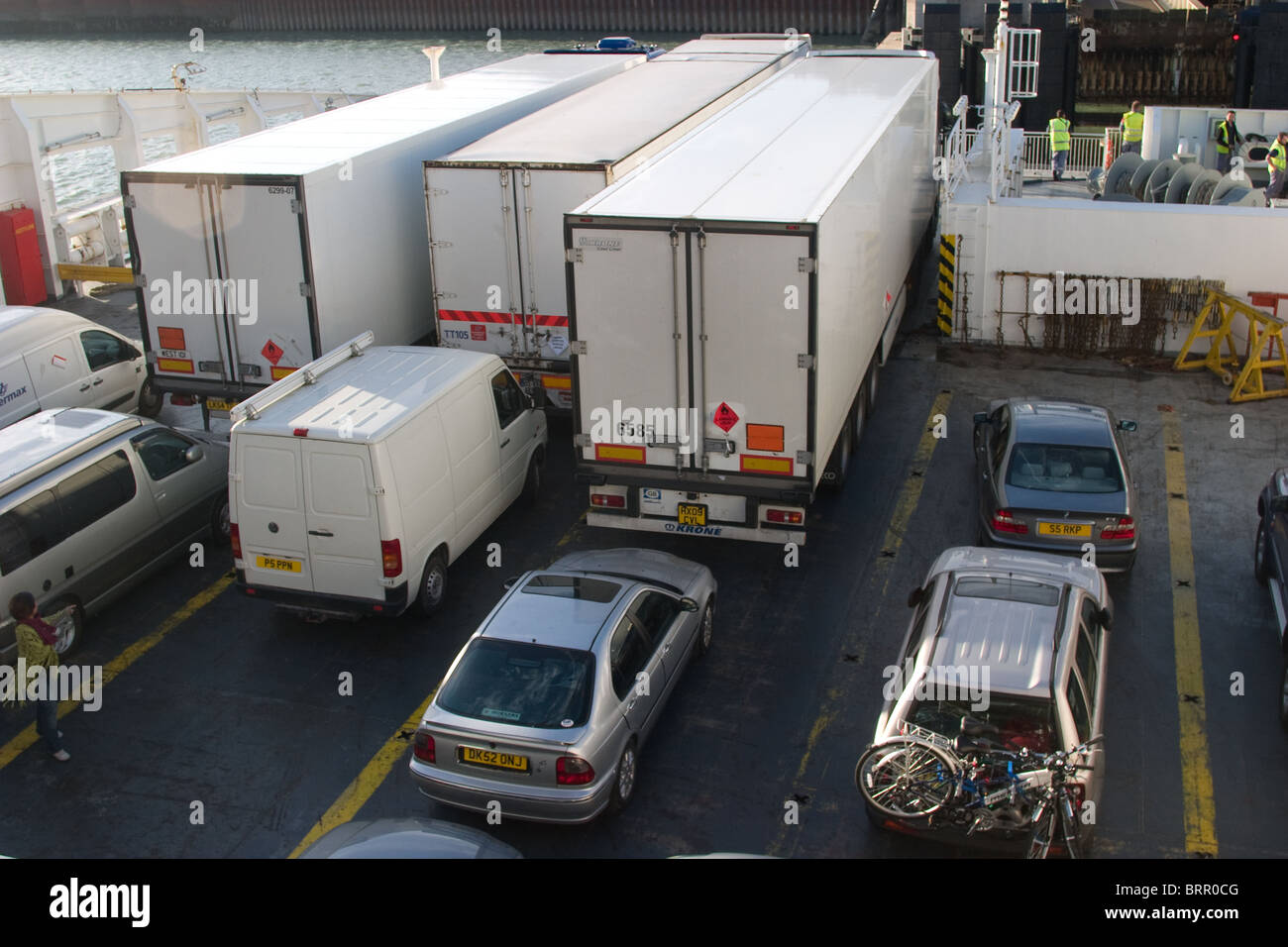articulated lorries car deck cross channel ferry Stock Photo - Alamy