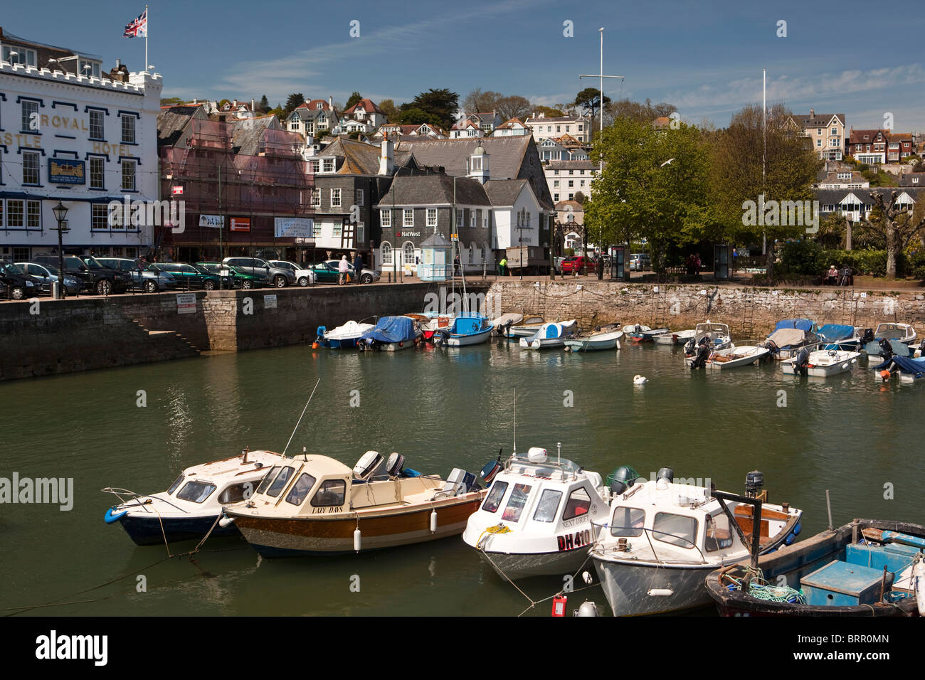 UK, England, Devon, Dartmouth, The Quay, Royal Castle Hotel overlooking ...