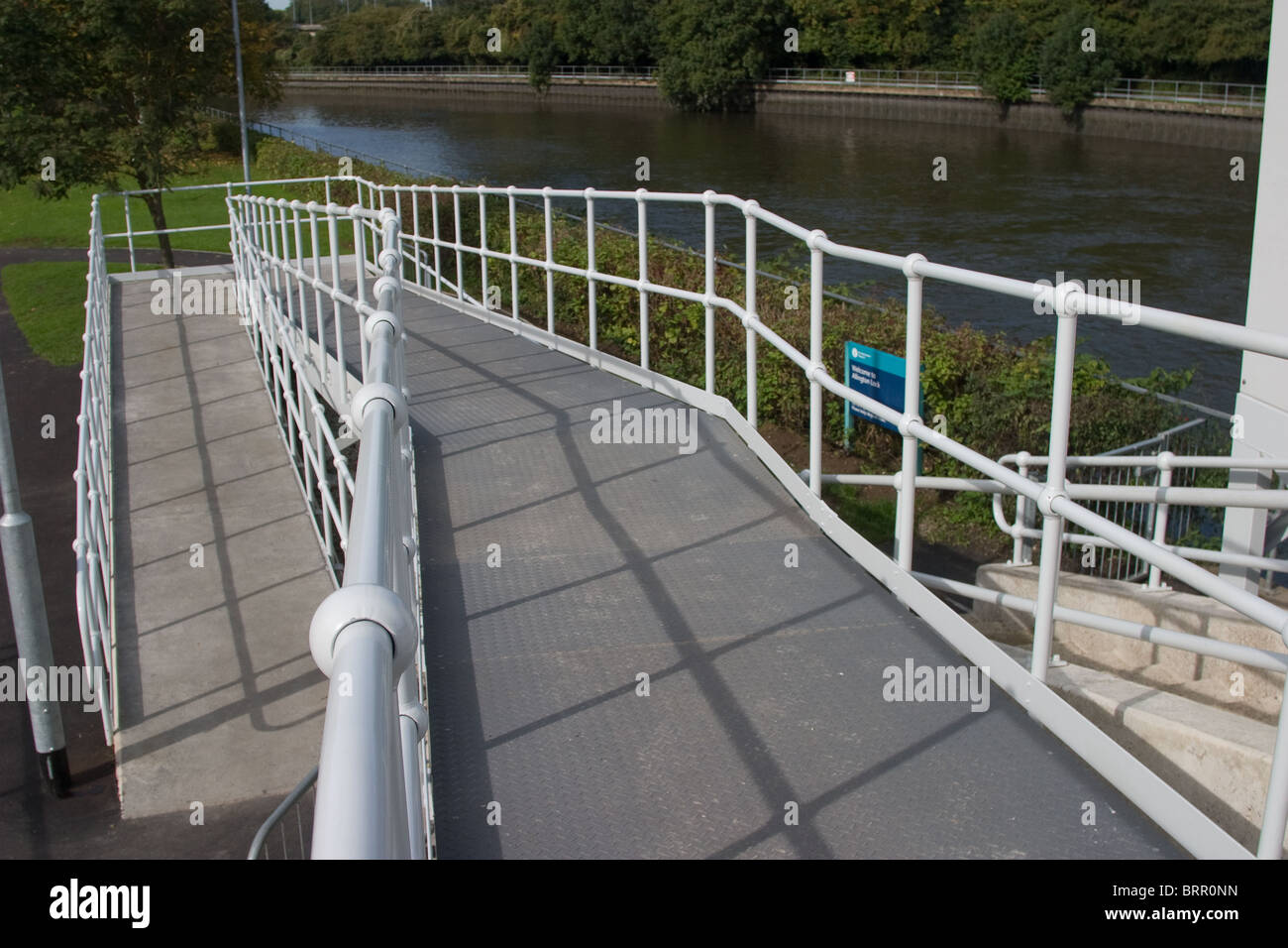 disabled cyclist access river crossing fence rail Stock Photo - Alamy