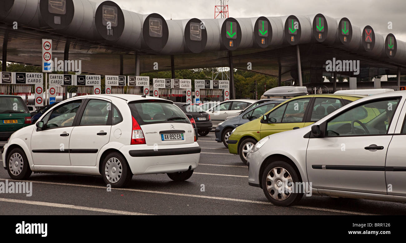 Toll peage on autoroute A10 E5 E50 near Paris in rainy weather France ...