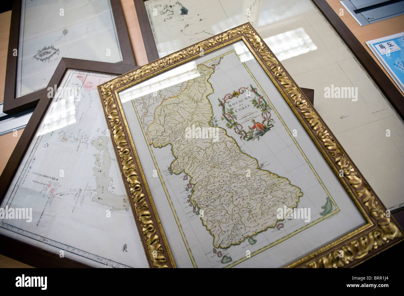 Photo shows historical maps relating to the disputed Dokdo Islands ...