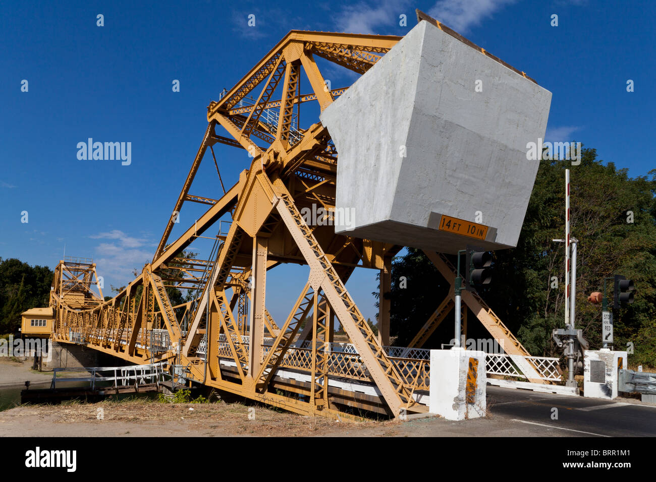 A drawbridge with counterweight on the Sacramento River near Isleton ...